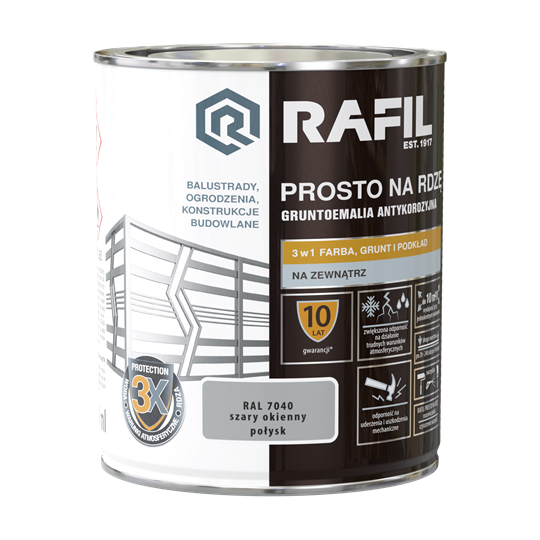 Rafil Na Rdzę 0,75L SZARY OKIENNY RAL7040 POŁYSK farba