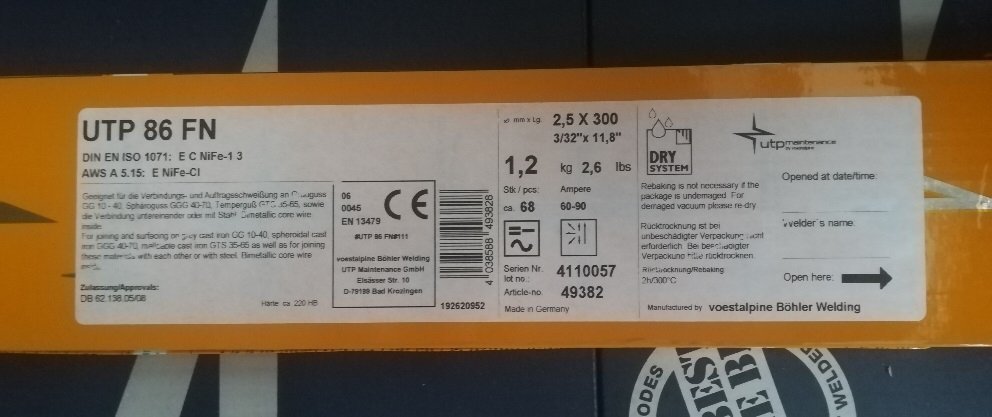 utp, elektroda do żeliwa, utp 86 fn, bohler