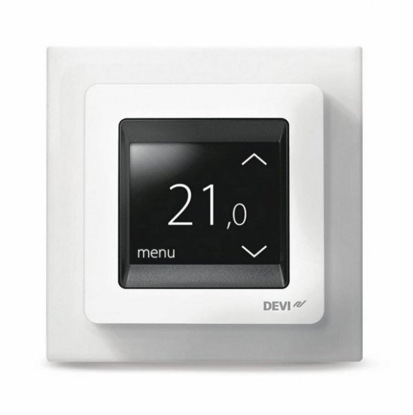 Śnieżnobiały regulator temperatury DEVIreg Touch