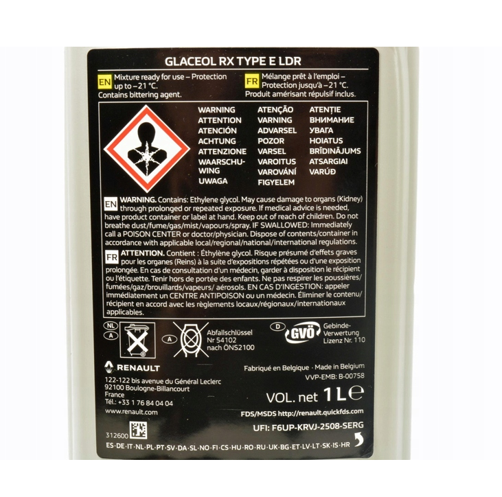 PŁYN DO CHŁODNICY 1L RENAULT GLACEOL RX TYPE D E LDR ORYGINAŁ - Płyny ...