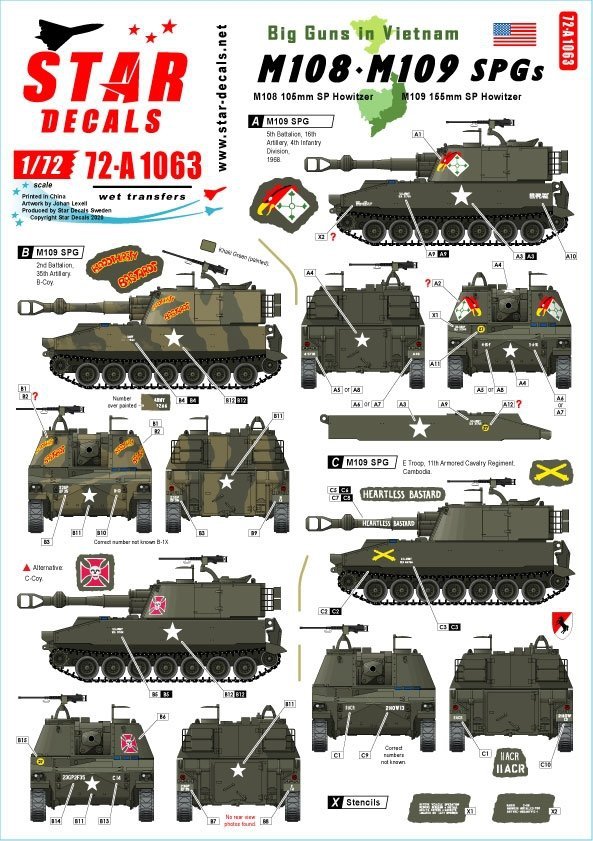 Star Decals 72-A1063 Big Guns in Vietnam. US Army M108 SP Howitzers and ...