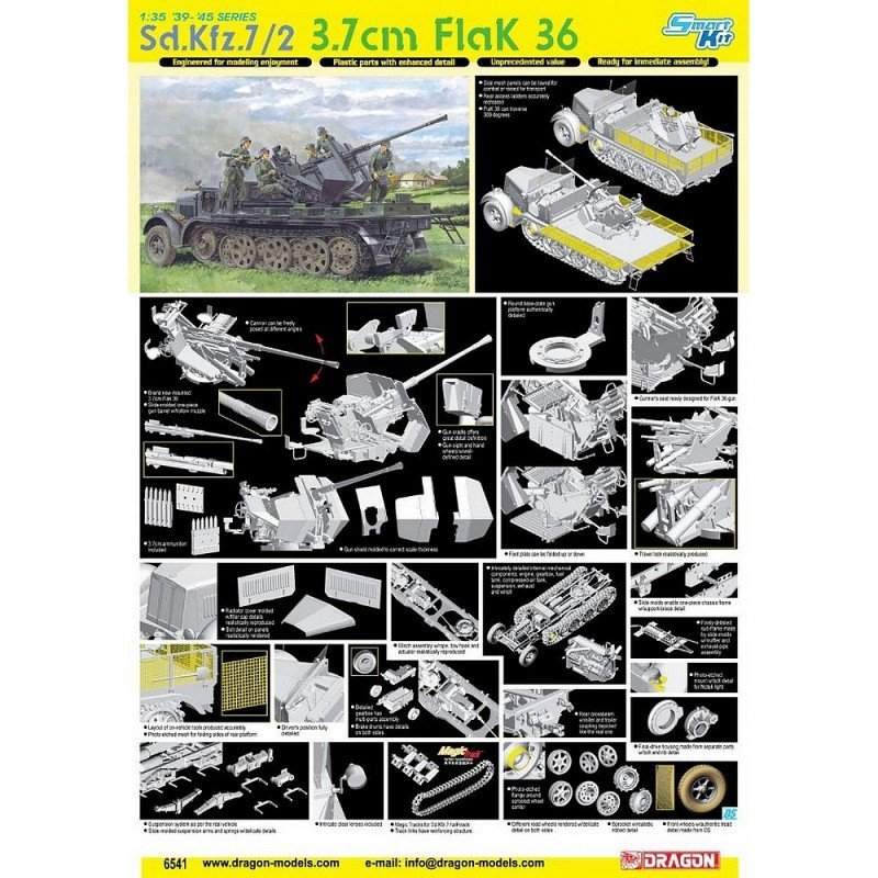 Dragon 6541 Sd.Kfz.7 2 3.7cm FlaK 36 (1:35) - Self-propelled artillery ...