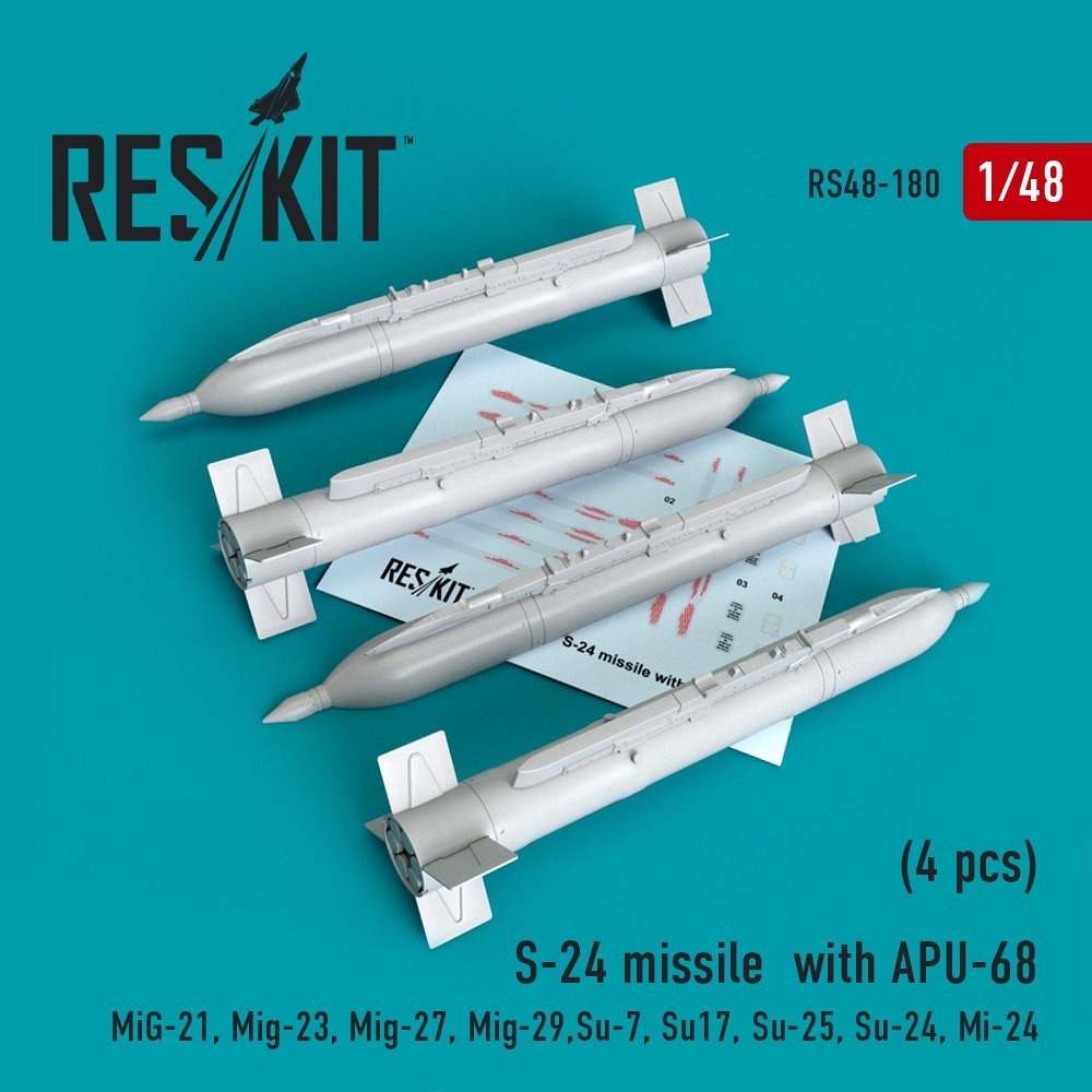 RESKIT RS48-0180 S-24 missile with APU-68 (4 pcs) 1 48 - RES KIT ...