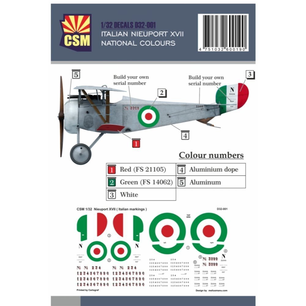 Copper State Models D32-001 Italian Nieuport XVII National Colours 1 32 ...