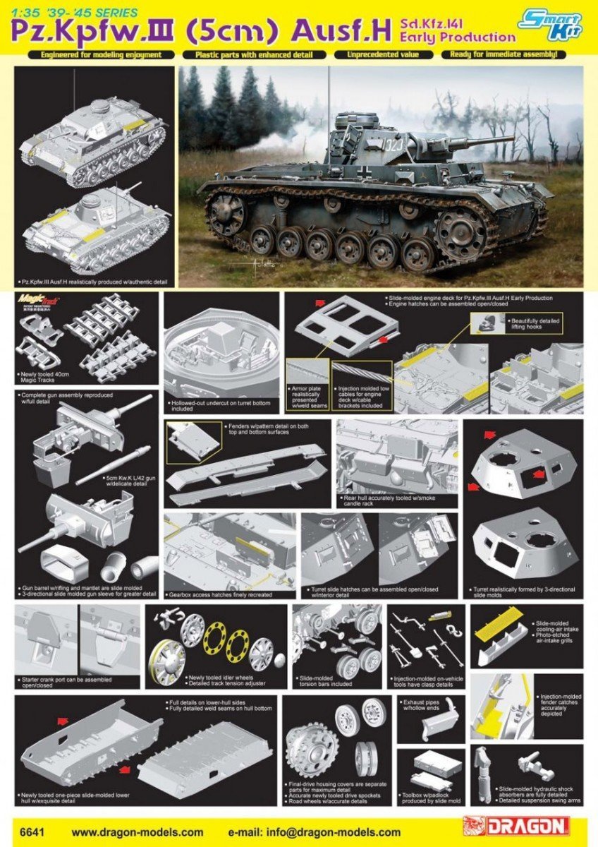 Dragon 6641 Pz.Kpfw.III (5cm) Ausf.H Sd.Kfz.141 Early Production (1:35 ...