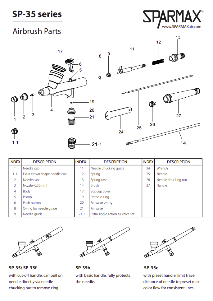 Sparmax SP-35C Airbrush - Nozzle 0.35 mm - Airbrushes - Tools