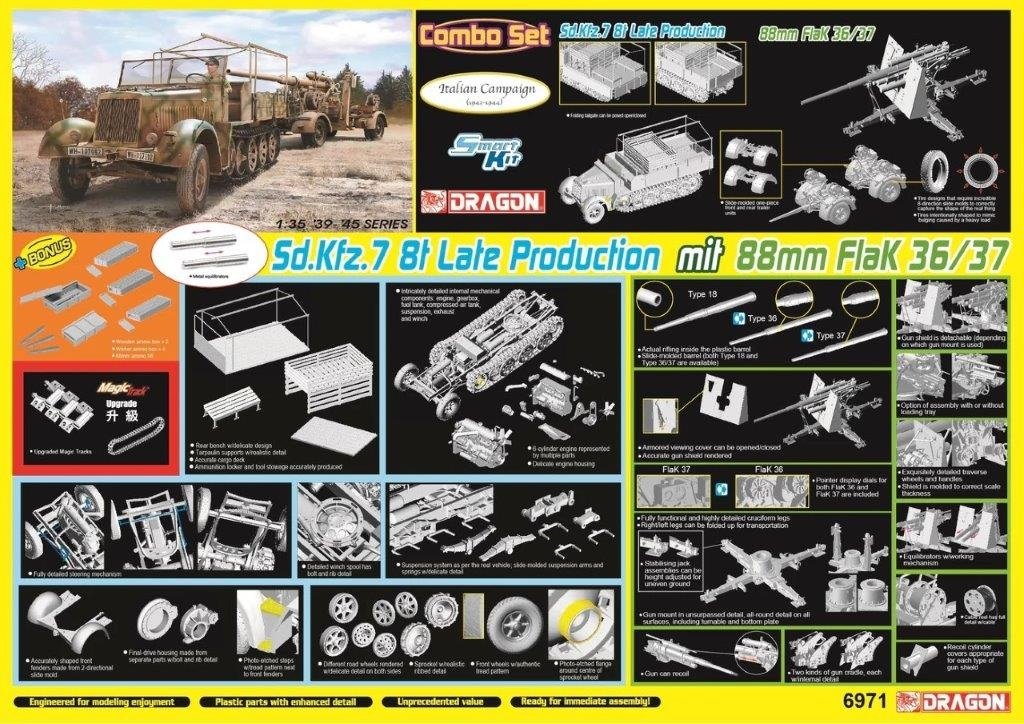 Dragon 6971 Sd.Kfz. 7 Late Production mit 8.8cm FlaK 36 37 1 35 ...