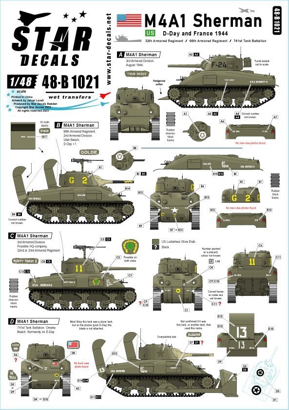 Star Decals 48-B1021 US M4A1 Sherman. D-Day and France in 1944. 1 48 ...