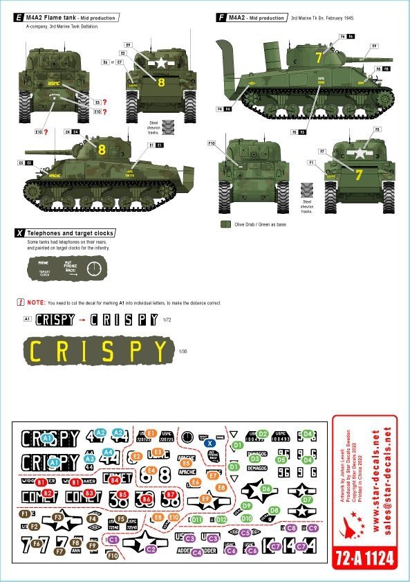 Star Decals 72-A1124 US PACIFIC WARS - IWO JIMA USMC Sherman tanks 1 72 ...