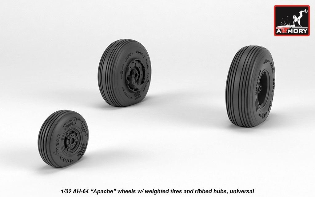 Armory Models AW32312 AH-64 Apache wheels w weighted tires, ribbed hubs ...