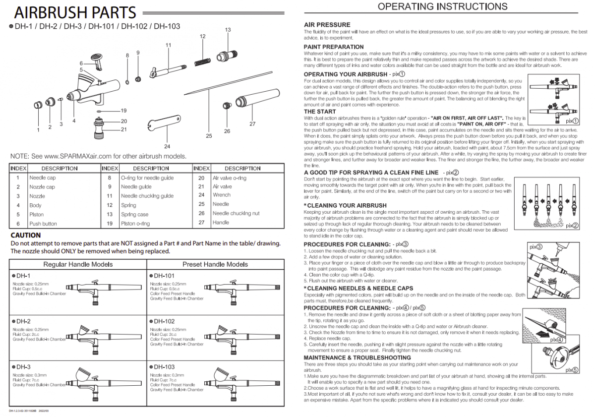 Sparmax DH-103 Airbrush - Nozzle 0.3 mm - Aerografy - Narzędzia modelarskie