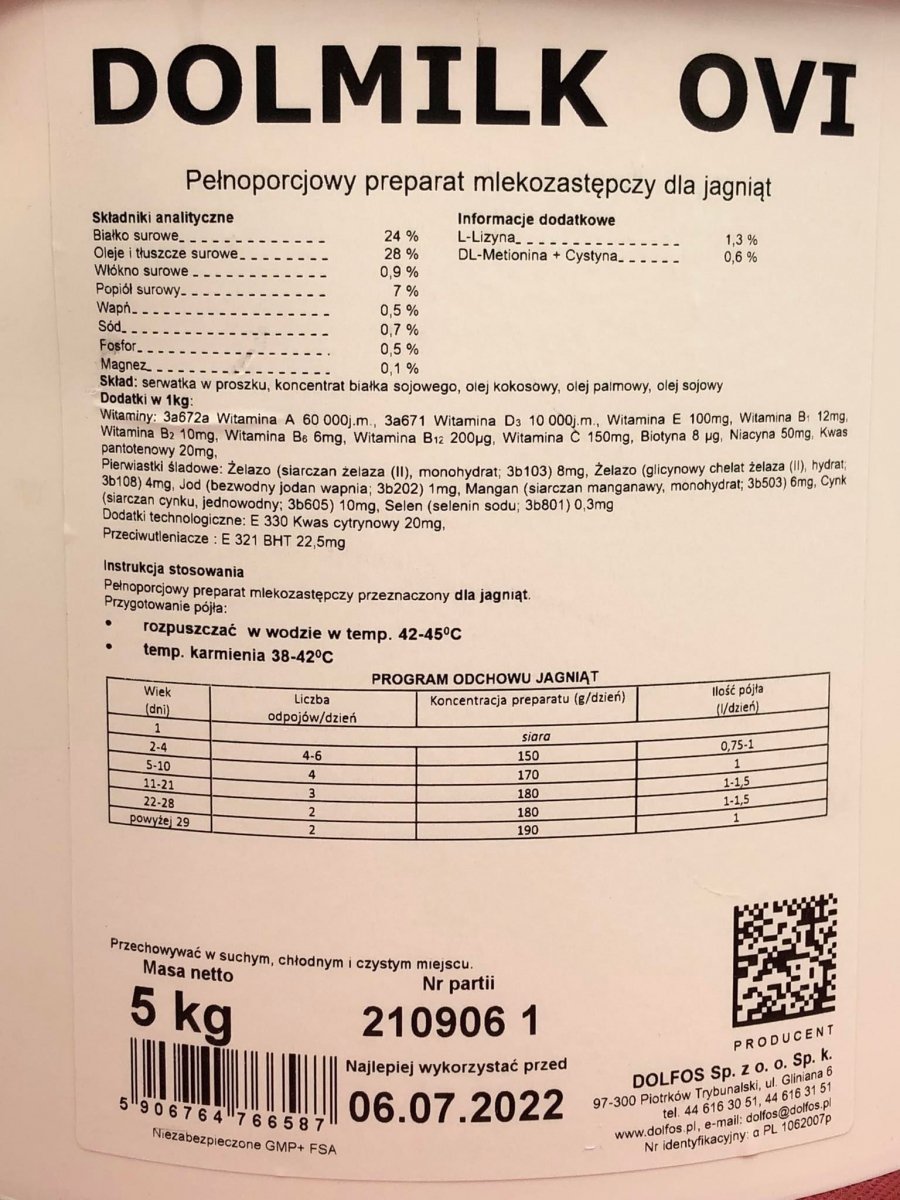 Dolfos Dolmilk OVI mleko dla jagniąt, alpak, owiec 5kg