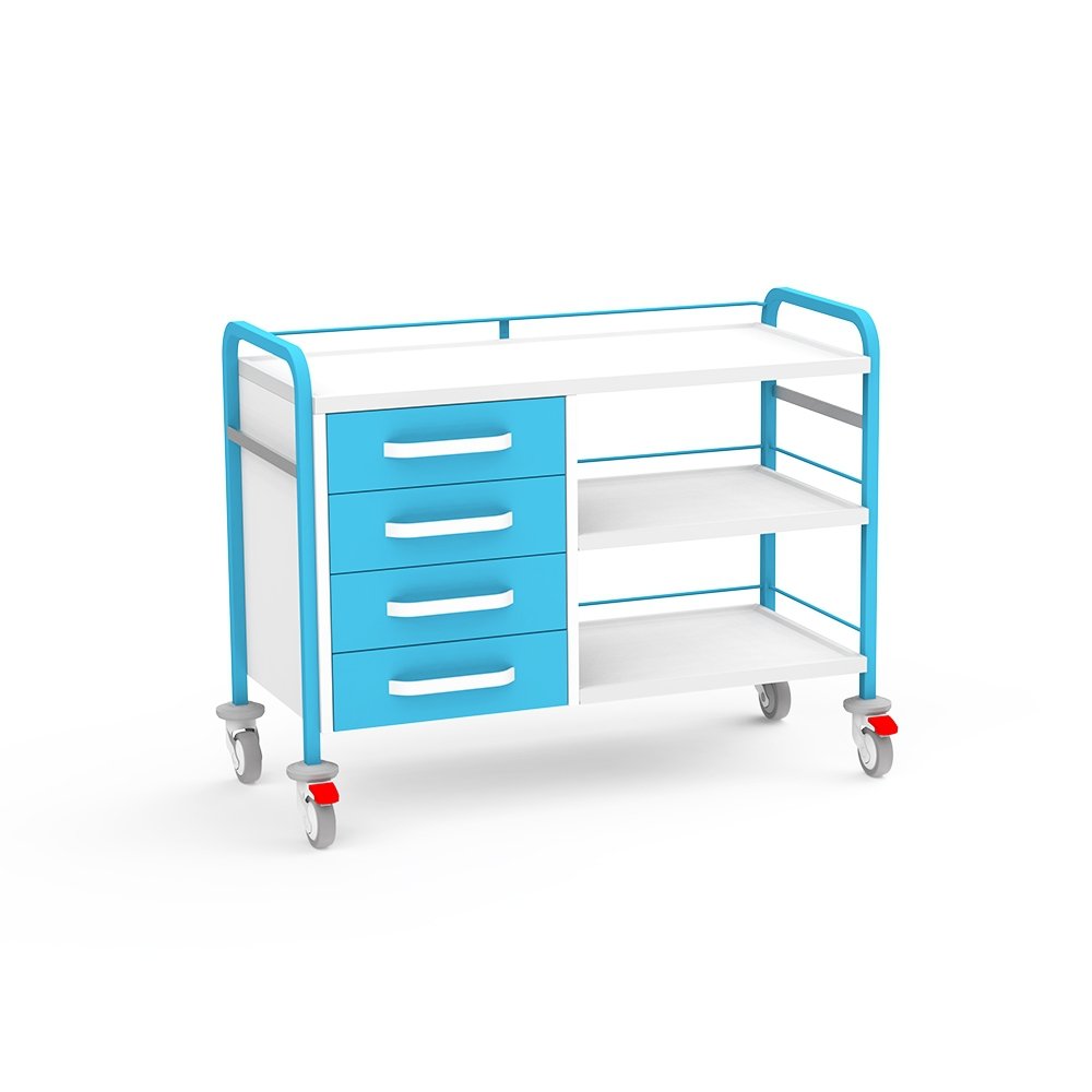 Stolik medyczny zabiegowy STKO-04 D ST: 3 półki, szafka z 4 szufladami ...