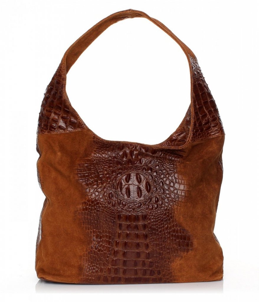 Włoskie Torebki Skórzane Vera Pelle wzór Aligatora Brązowa ...