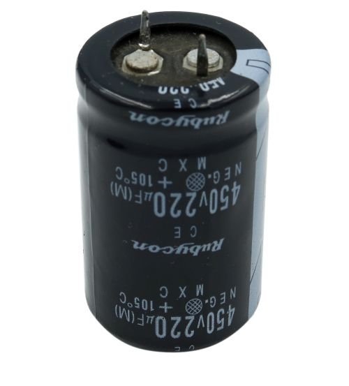 Capacitor 220uF 450V Rubycon, snap-In - Vertical, Snap-In ...