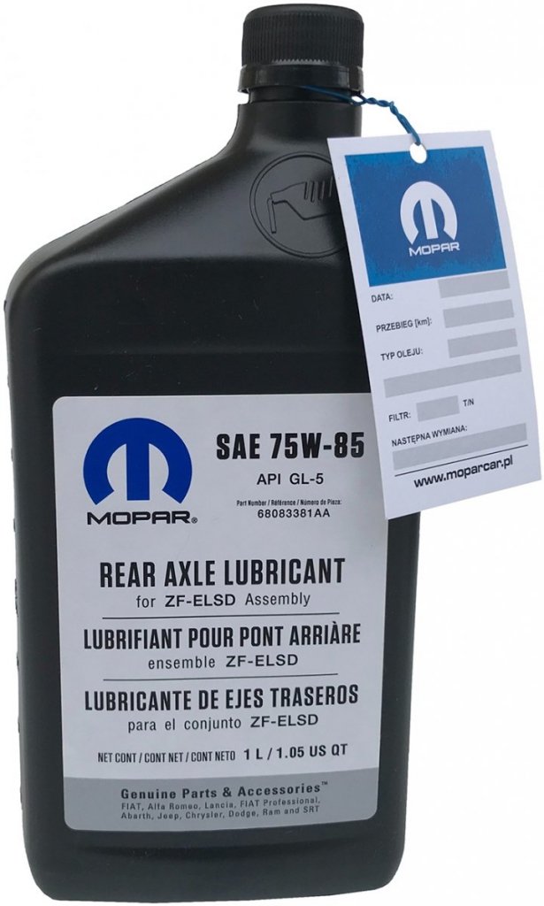 Oryginalny olej tylnego mostu 230RIA z LSD MOPAR 75W85 z dodatkiem ZF ...