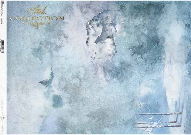 Rice paper A3 R0367L - Winter, forest collage, night forest, wolf