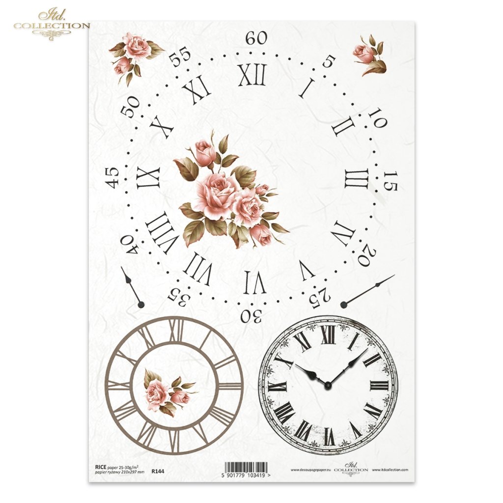 Rice paper R144 - clocks and flowers