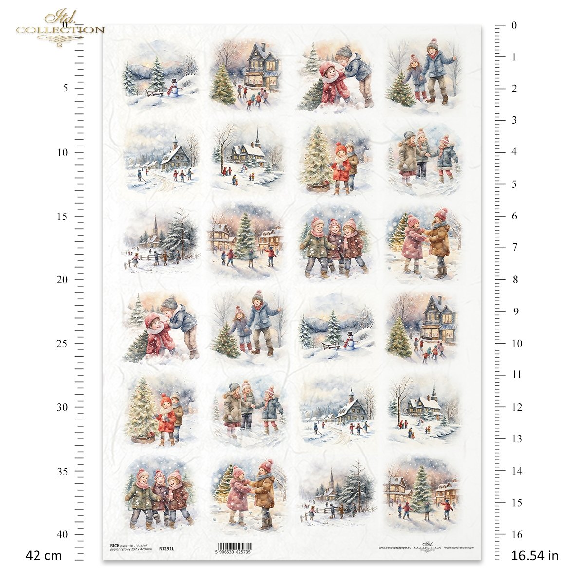 Rice paper A3 R1291L - winter views, winter games for children