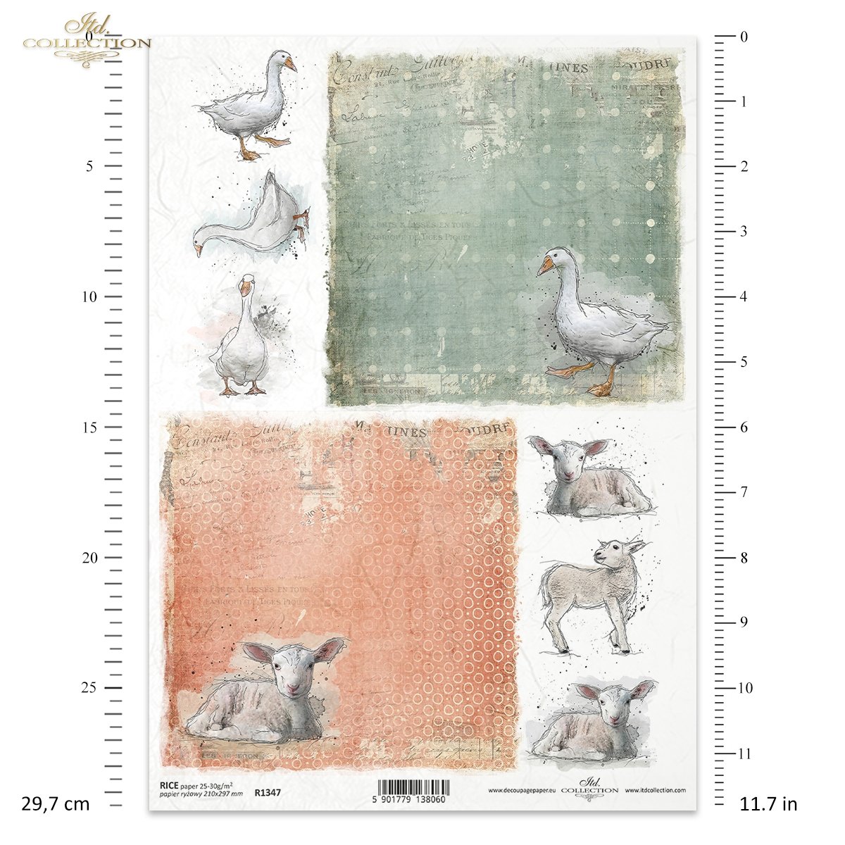 Rice paper R1347 - Paper for decoupage rice * Easter, geese and lambs ...