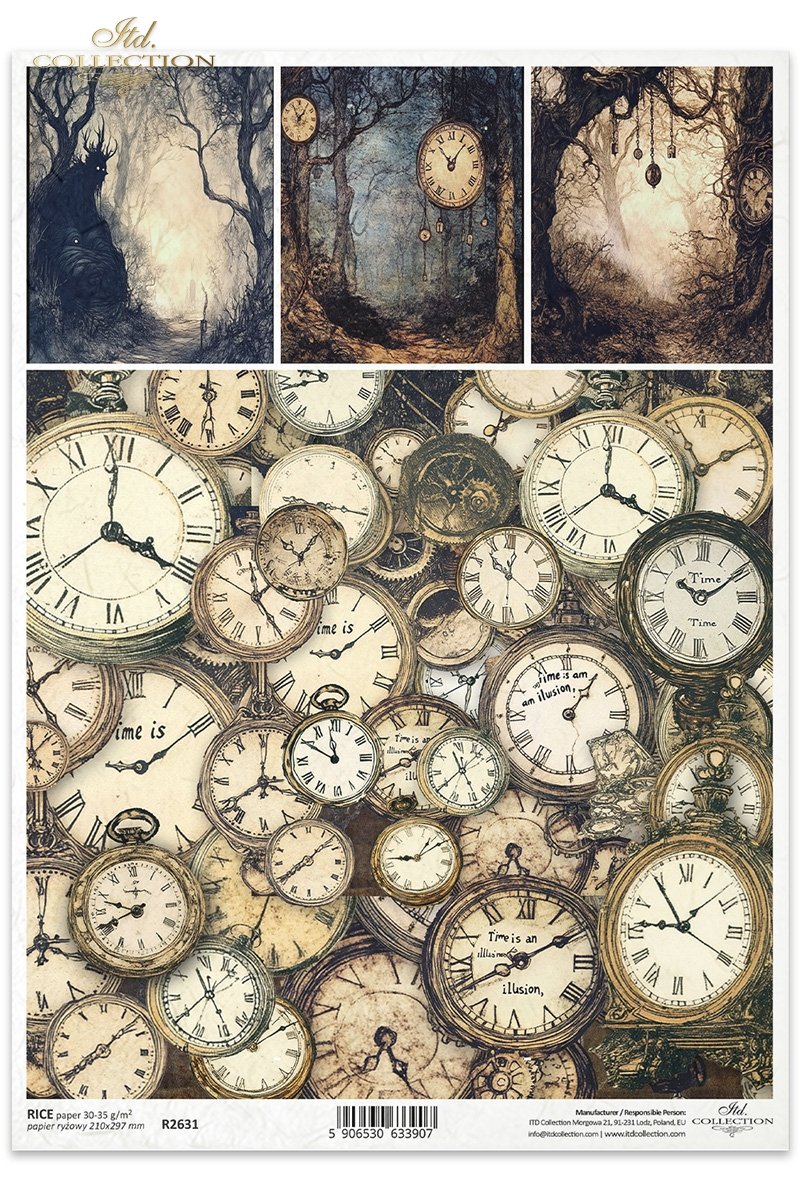 Rice paper R2631 * clocks, wallpaper, views, dark landscape, dark forest