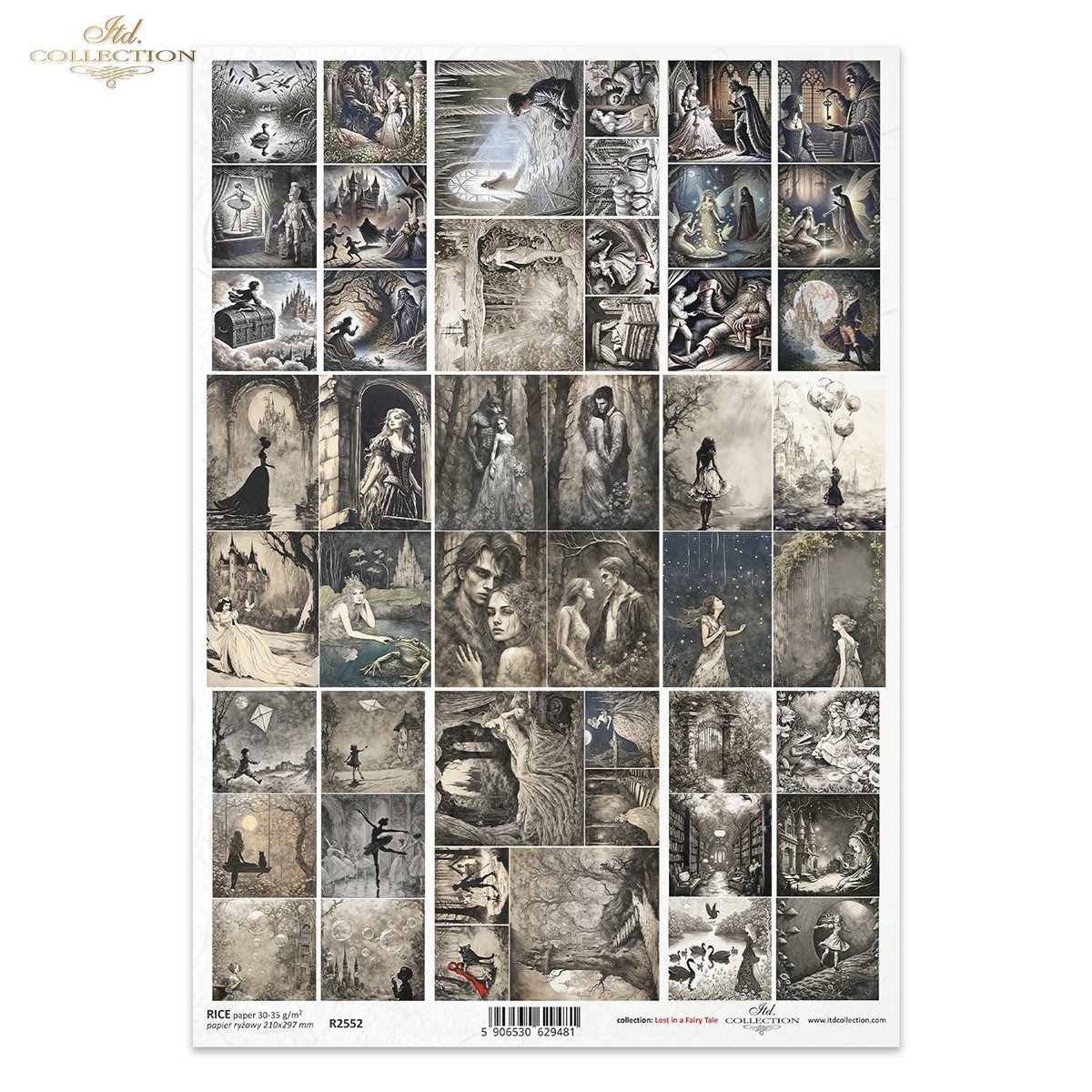 Rice paper R2552 Lost in a Fairy Tale, Black & White, mystery, good ...